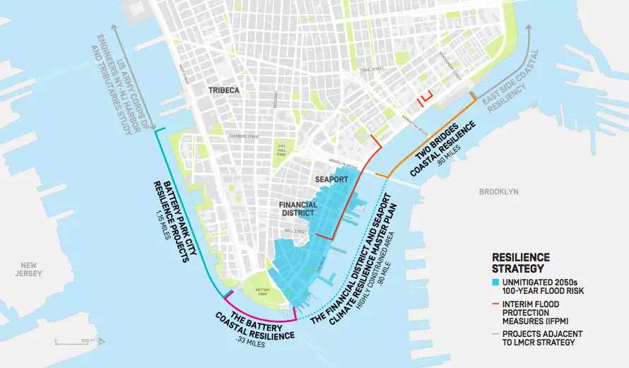 De Blasio enthüllt $ 10B Plang fir Iwwerschwemmungsbeständeg Lower Manhattan duerch d'Verlängerung vun der Küst an den East River 10374_1