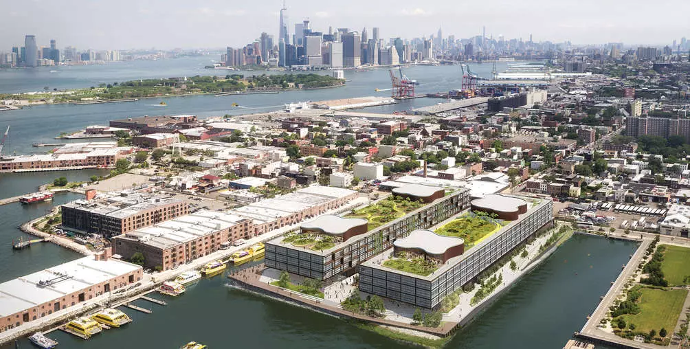 Hình ảnh kết xuất mới của khu phức hợp văn phòng Norman Foster's Red Hook cho thấy những mái nhà màu xanh lá cây và sân trong 11240_2