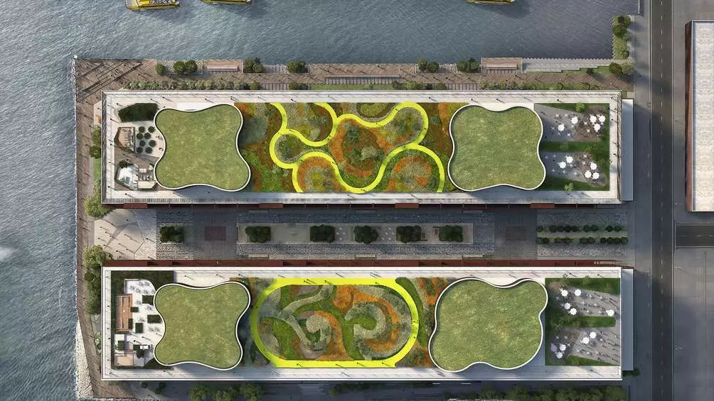 Нови прикази канцеларијског комплекса Ред Хоок Нормана Фостера откривају зелене кровове и двориште 11240_7