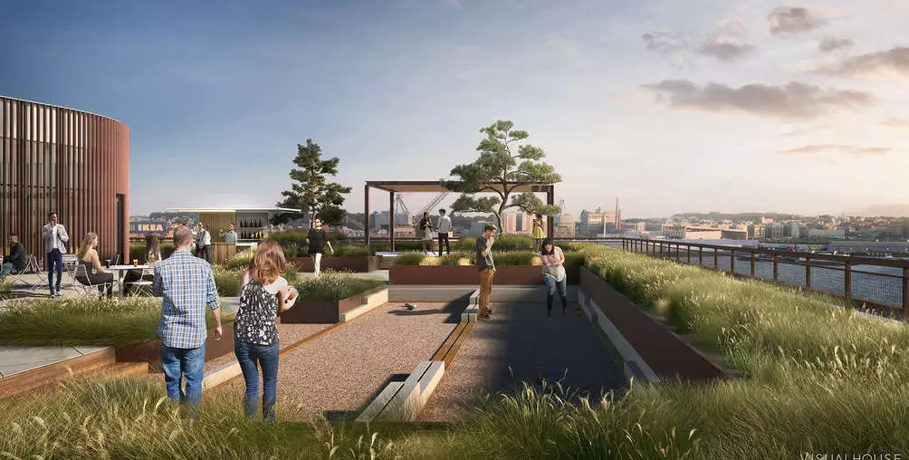 Hình ảnh kết xuất mới của khu phức hợp văn phòng Norman Foster's Red Hook cho thấy những mái nhà màu xanh lá cây và sân trong 11240_9
