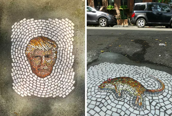 Treffen Sie den Mann, der Schlaglöcher mit Mosaiken aus New Yorker Ungeziefer (und Donald Trump) füllt 12914_1