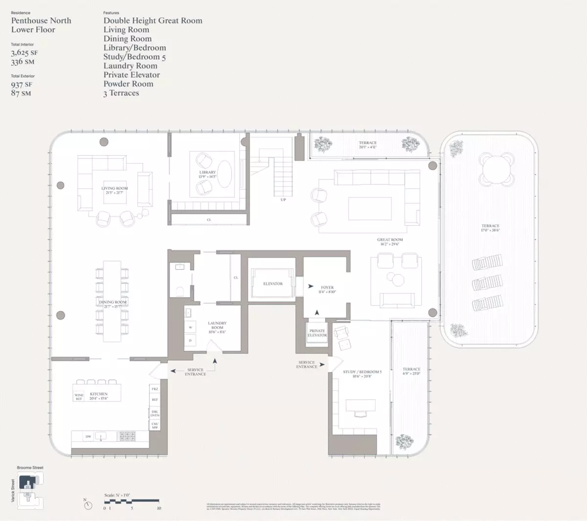 565 Broome Street, penthouse-ok, menő listák, tetőtéri medencék, renzo zongora