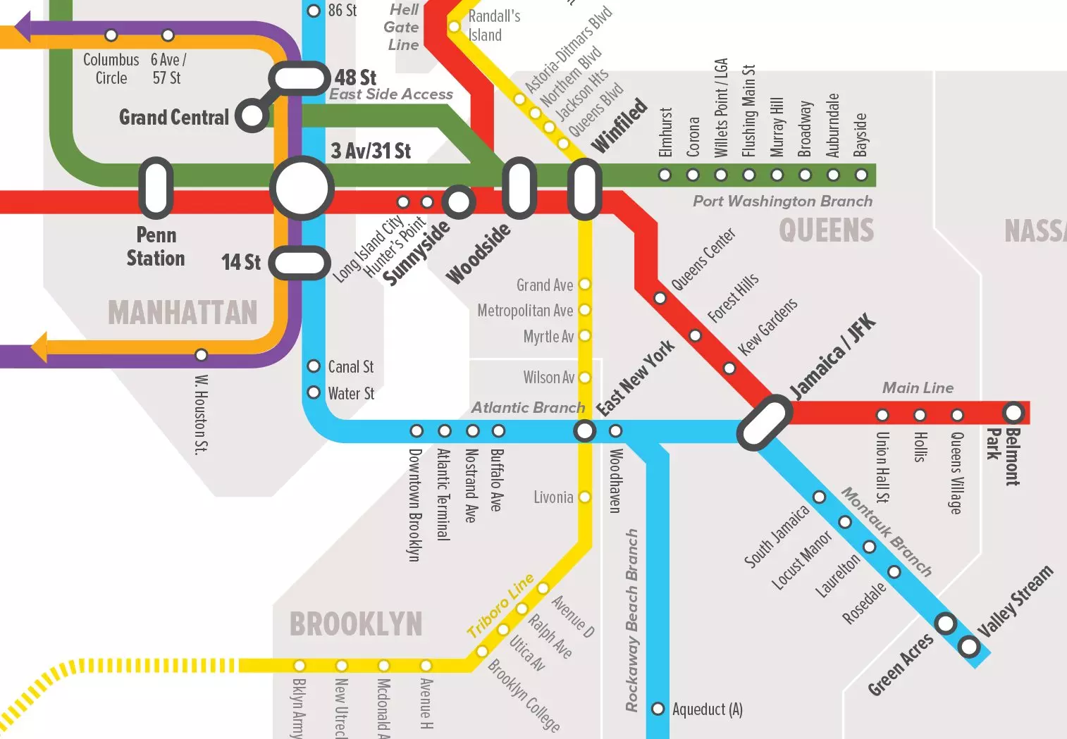 RPA-ийн шинэ тайланд LIRR, NJ Transit болон Metro-North-ийг нэг төмөр замын сүлжээнд нэгтгэхийг уриалж байна. 14042_1