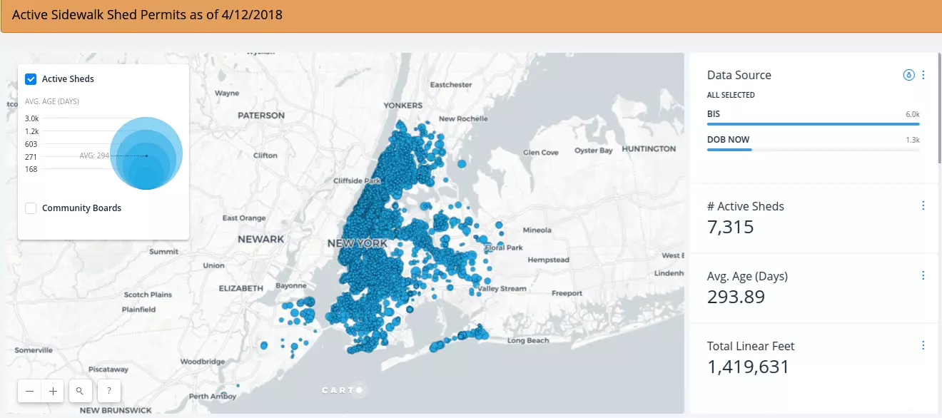 انٹرایکٹو نقشہ نیو یارک سٹی کے 270 میل فٹ پاتھ شیڈز کو حقیقی وقت میں ٹریک کرتا ہے۔ 14121_1