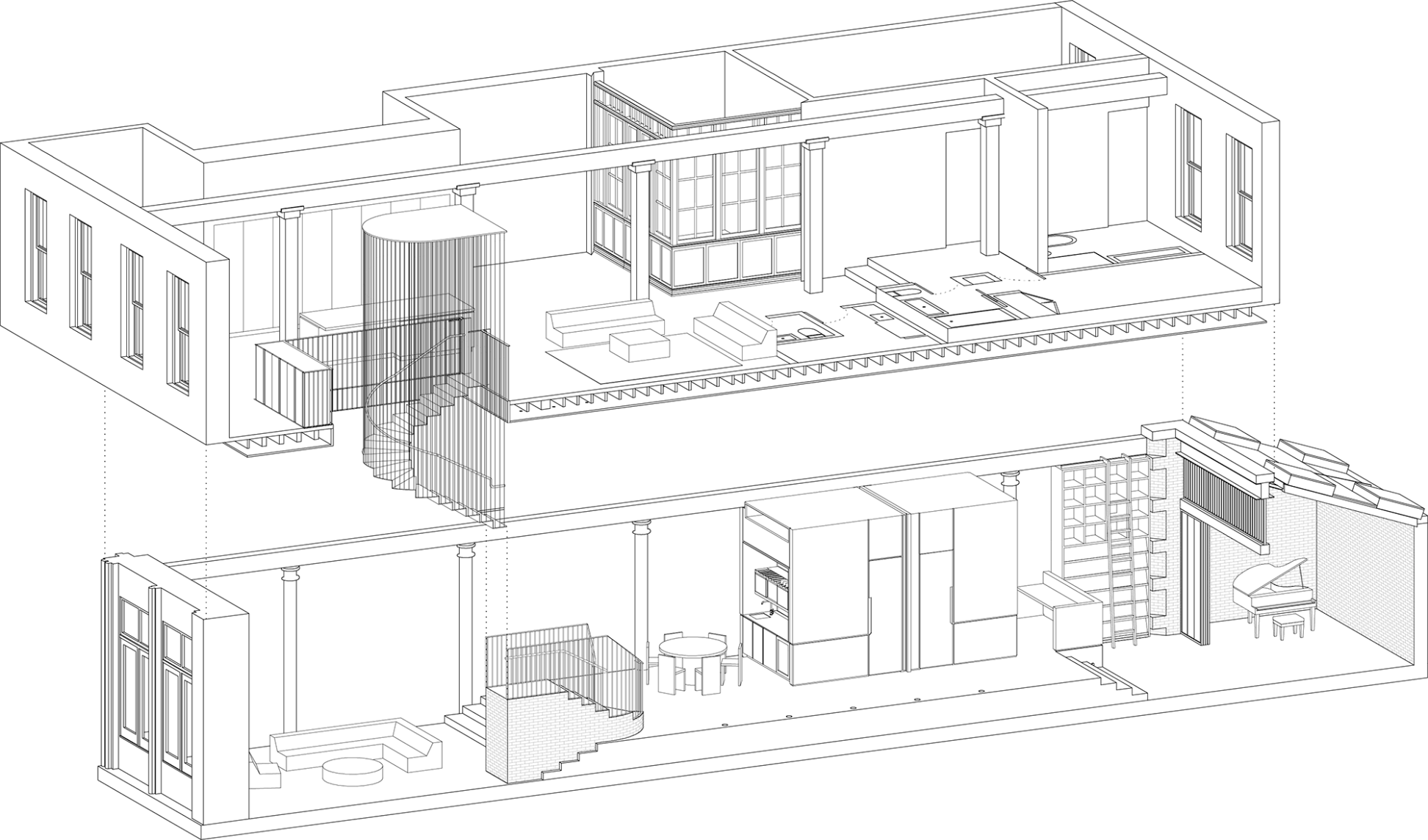 ಟ್ರಿಬೆಕಾದ 'ರಾಫ್ಟ್ ಲಾಫ್ಟ್' ನಲ್ಲಿ ನೇತಾಡುವ, ವಾಸ್ತುಶಿಲ್ಪದ ಮೆಟ್ಟಿಲು ಎರಡು ಅಪಾರ್ಟ್ಮೆಂಟ್ಗಳನ್ನು ಸೇರುತ್ತದೆ 14481_12