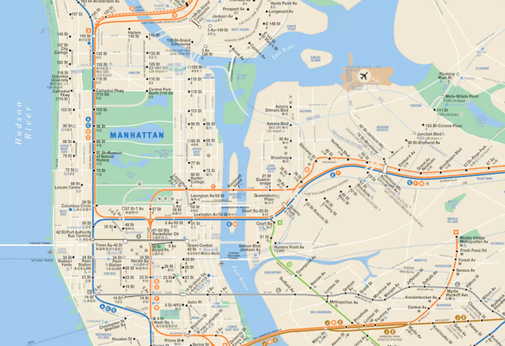 वास्तविक MTA नक्साले हाल काम गरिरहेका सबवे लाइनहरू मात्र देखाउँछ 14593_1