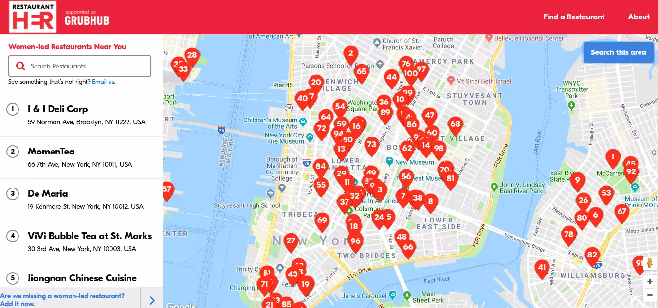 Grubhub च्या या नवीन नकाशासह न्यूयॉर्क शहरातील महिलांच्या नेतृत्वाखालील रेस्टॉरंटना समर्थन द्या 14702_1