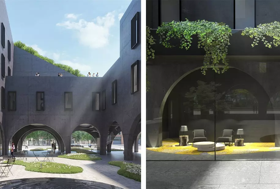 Ang ODA Architects ay nagpapakita ng mga rendering para sa Crown Heights hotel na may arched patio at mga lumulutang na hardin 15438_1