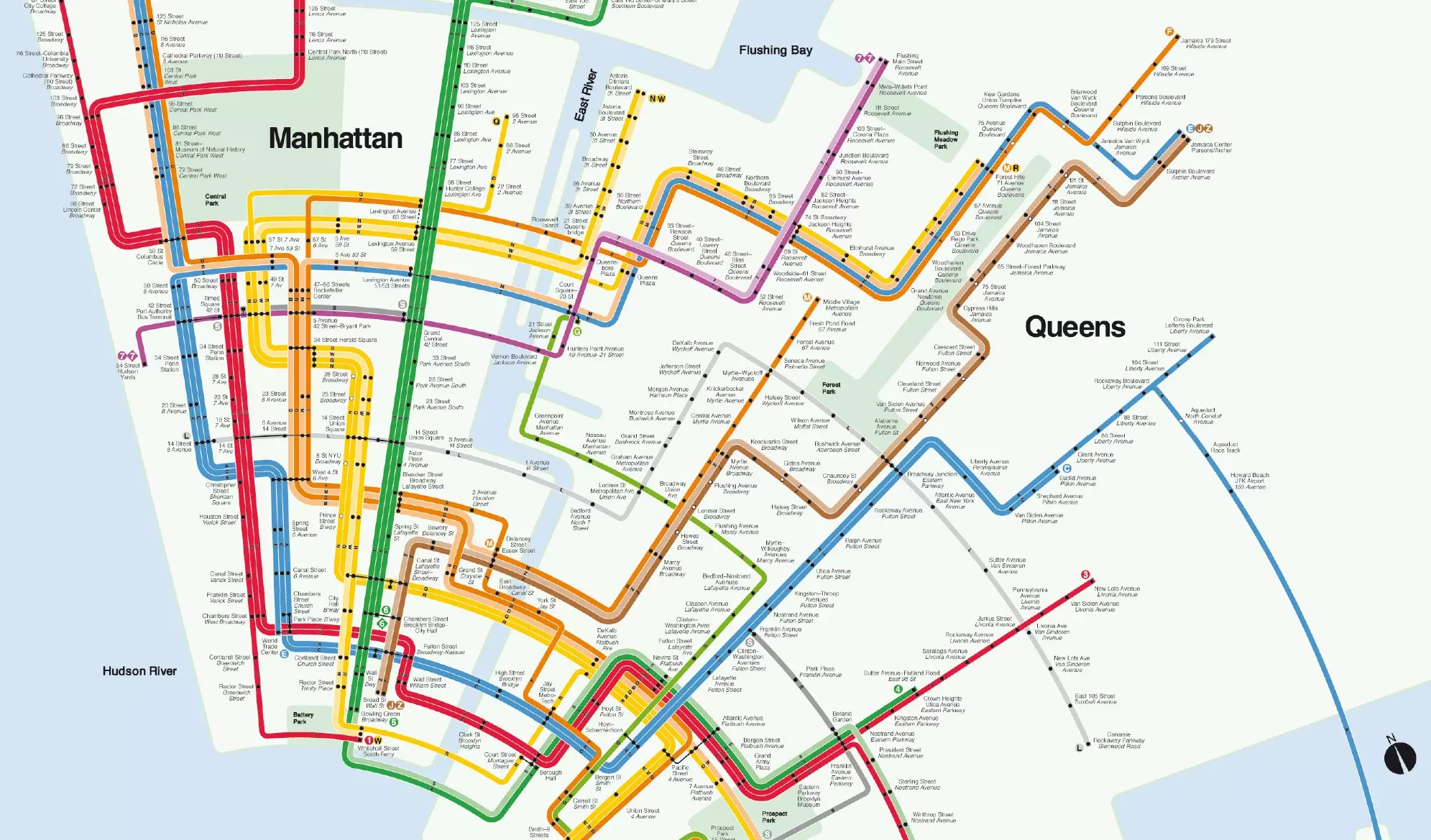 Rəssam NYC metro xəritəsini konsentrik dairələrdə yenidən təsəvvür etmək üçün klassik Vignelli dizaynından istifadə edir 15488_1