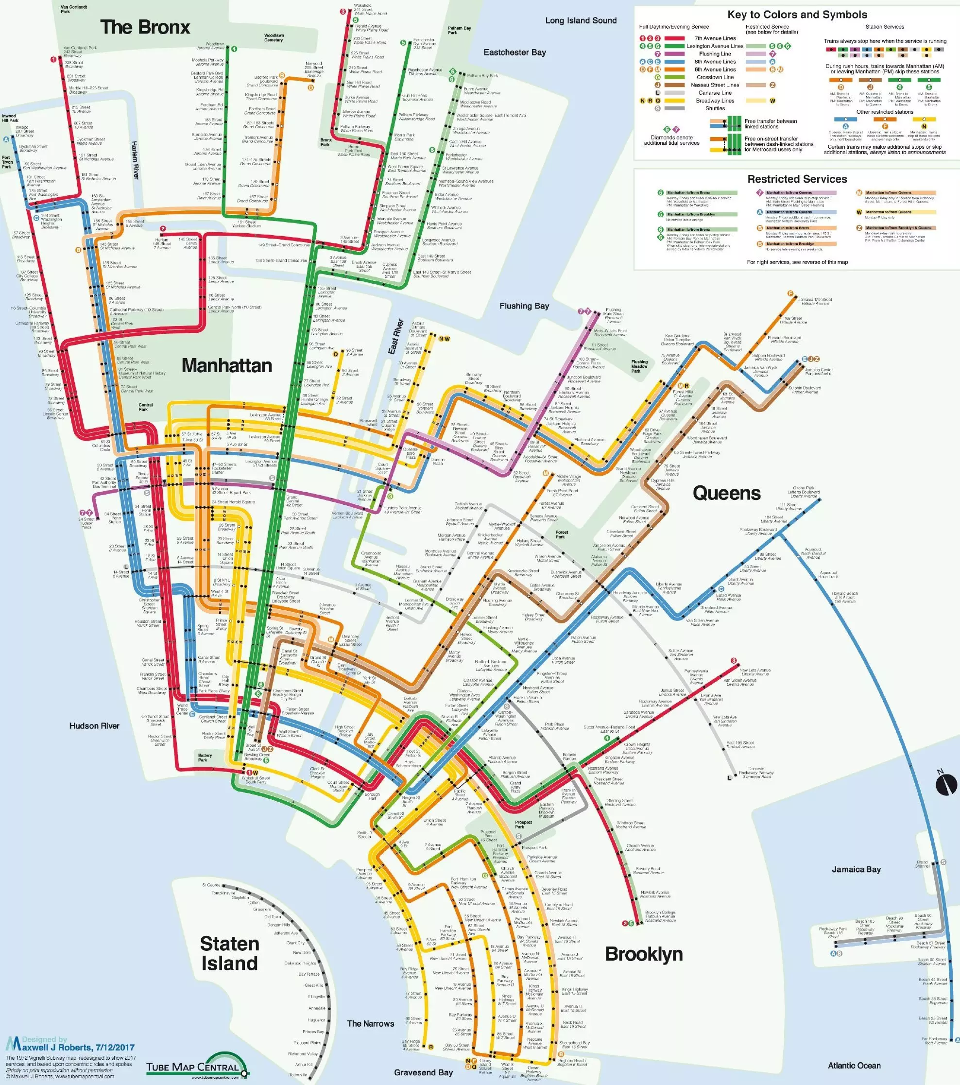يستخدم الفنان تصميم Vignelli الكلاسيكي لإعادة تصور خريطة مترو أنفاق مدينة نيويورك في دوائر متحدة المركز 15488_2