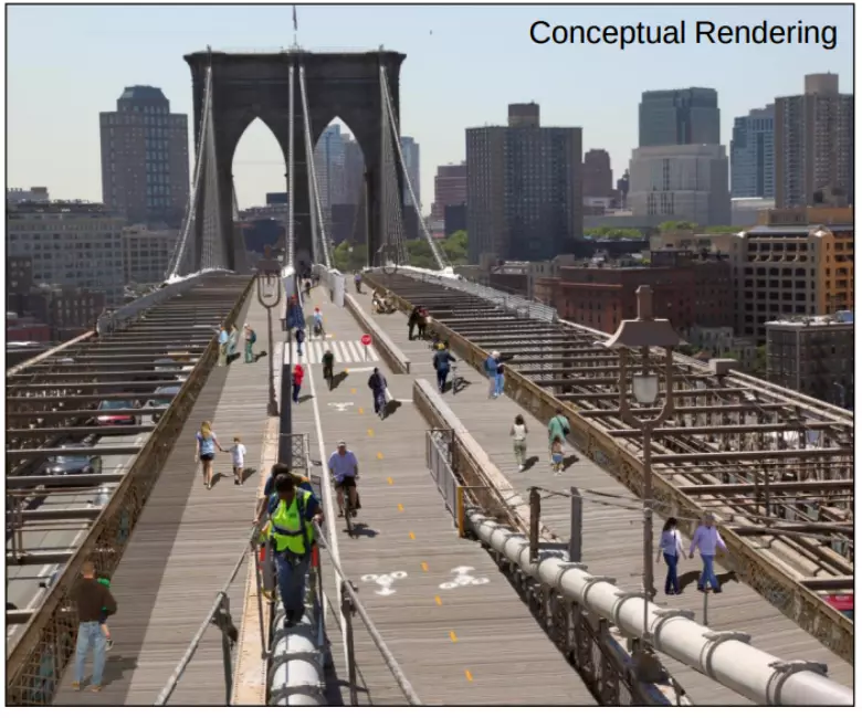 Om de congestie van Brooklyn Bridge te verlichten, wil de stad een toegang voor alleen fietsen en minder verkopers 15657_2