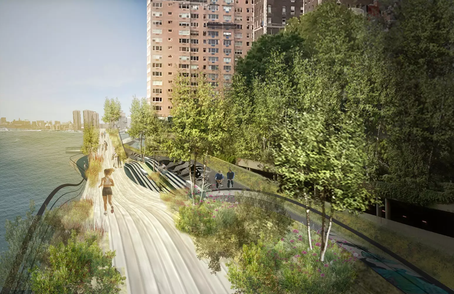 La proposta per il divario lungo la greenway dell'East River prevede due corsie ondulate e stanze all'aperto flessibili 16152_1