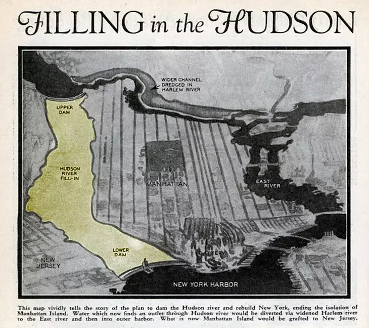 Egy 1934-es mérnök terve kitölti a Hudson-folyót a forgalom és a lakhatás terén 16459_1