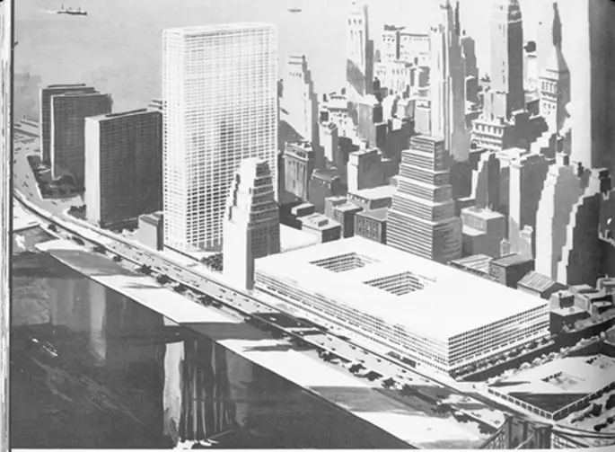 Pusat Dagangan Dunia East Side-Brooklyn Bridge-1959-NYC