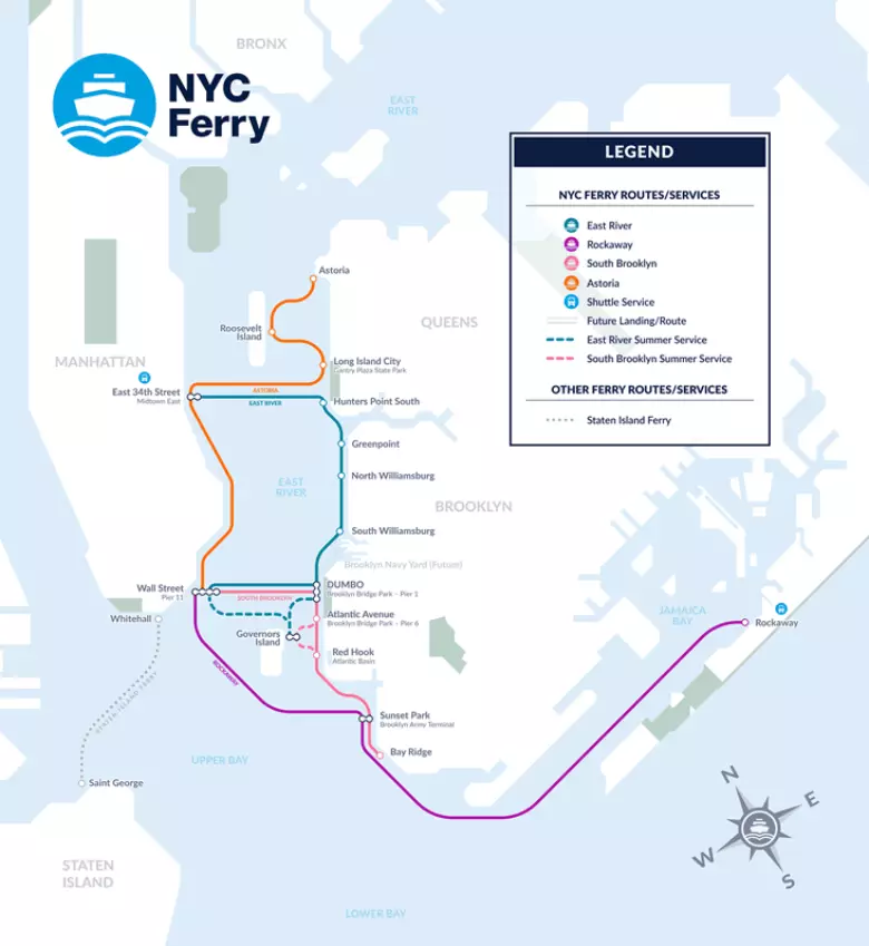 ferry de nyc, mapa de ferry