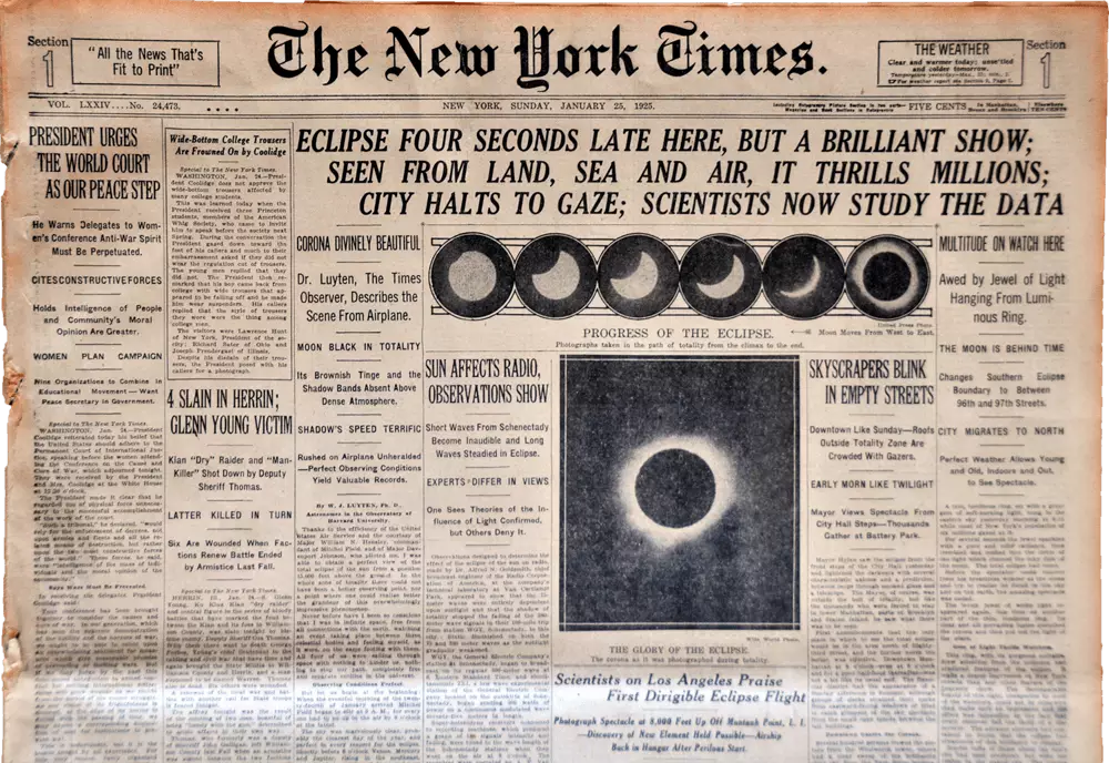 Kako su istraživači koristili zgrade New Yorka za mjerenje pomračenja Sunca iz 1925 16917_2