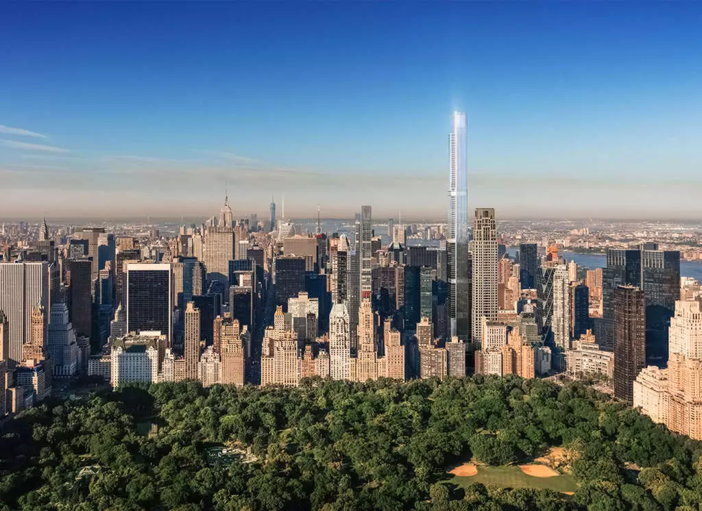 Nové ztvárnění věže Central Park Tower společnosti Extell ukazuje jiskřivou celoskleněnou fasádu 16984_1