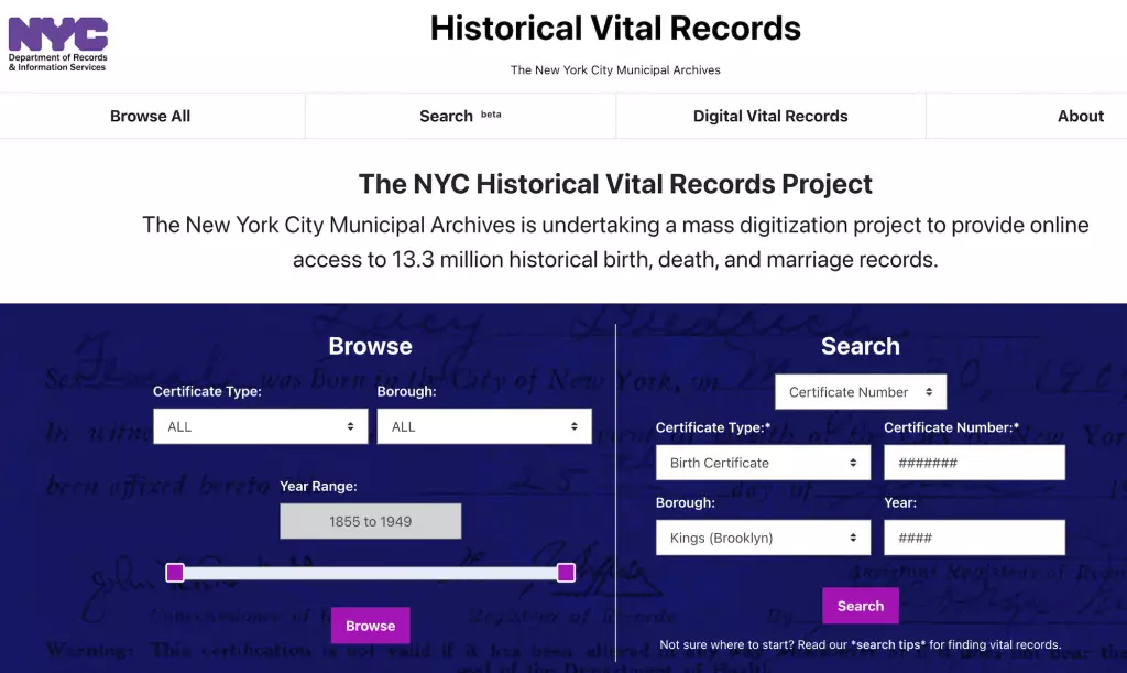 Η Νέα Υόρκη εγκαινιάζει διαδικτυακή πλατφόρμα με δωρεάν πρόσβαση σε 9,3 εκατομμύρια ιστορικά αρχεία γέννησης, θανάτου και γάμου