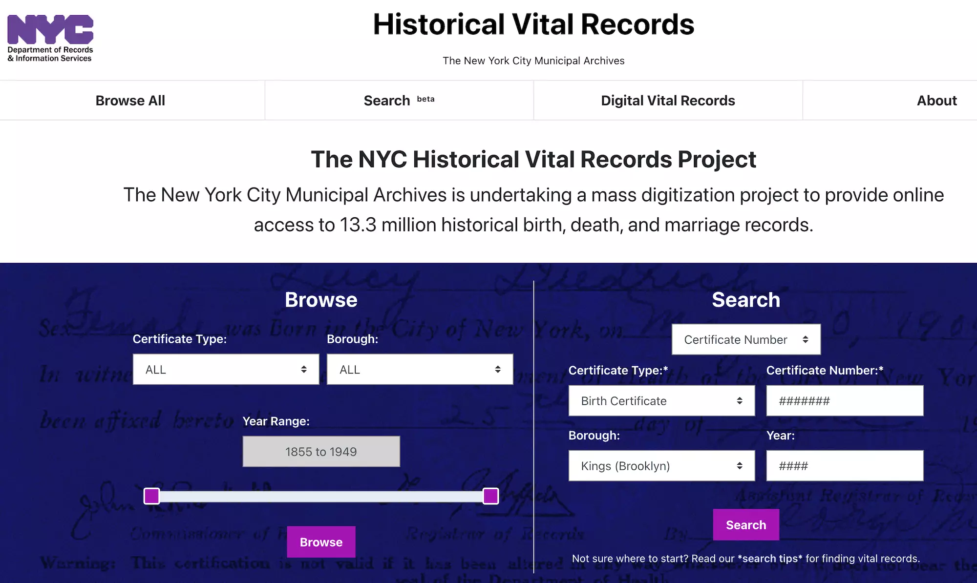 Nova York llança una plataforma en línia amb accés gratuït a 9,3 milions de registres històrics de naixements, defuncions i matrimonis 169_1