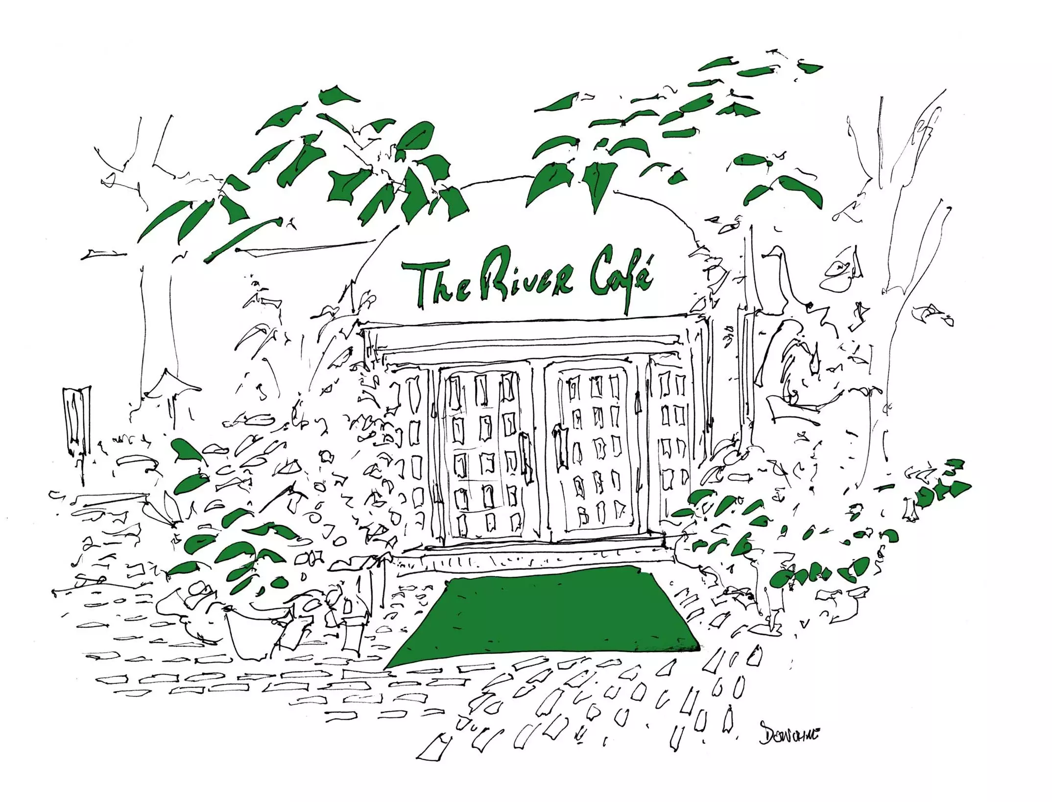 The River Cafe NYC ، جميع المطاعم في نيويورك ، رسومات John Donohue ، مطعم NYC