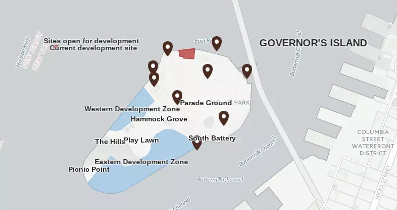 острво гувернера, мапа, развој острва гувернера