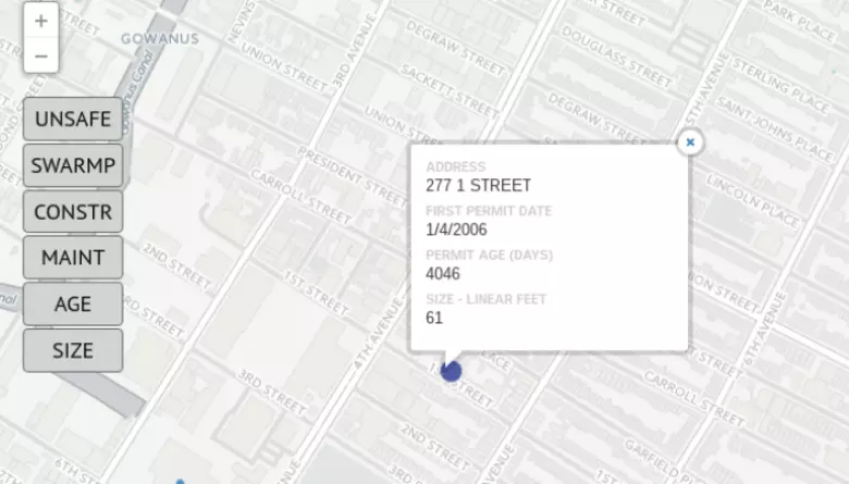 277 فرسٹ سٹریٹ، پارک سلوپ سکیفولڈنگ، NYC بلڈنگ ڈیپارٹمنٹ کا نقشہ