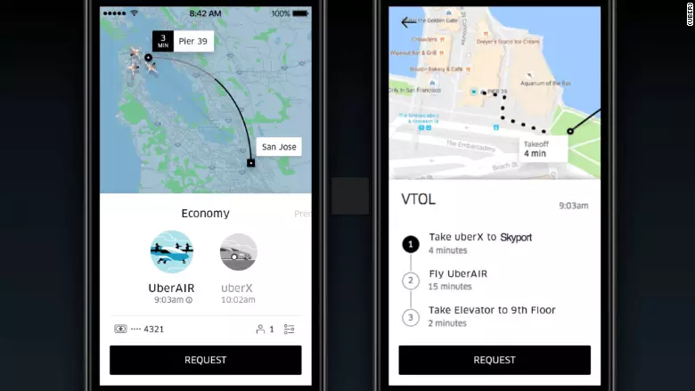 Uber VTOL, vlieënde motors, weergawe van uber vtol-app