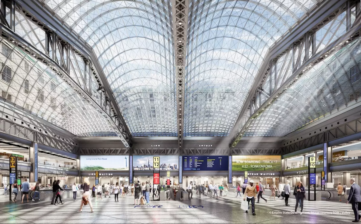 Moynihan Train Hall, Empire State Development Corporation, Amtrak, MTA, ANDREW CUOMO, EMPIRE STATION COMPLEX, JAMES A. FARLEY POSTKONTOR, MOYNIHANI JAAM, PENN JAAM, Skidmore, Owings & Merrill, SOM, McKim, Mead & White, Madison Garden