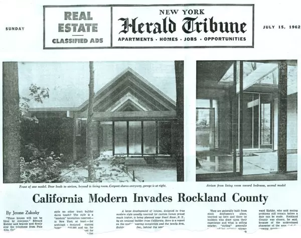 Eichler, Eichlers Pantai Timur, Seni Bina Moden, Rumah Moden, Moden Abad Pertengahan, 130 Grotke Road, Tajuk Herald Tribune