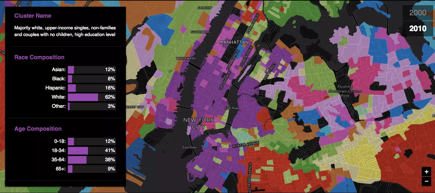 MAP: 10 жилийн хугацаанд Нью-Йоркийн дүүрэг бүрт хүн ам зүй хэрхэн өөрчлөгдсөнийг харна уу 19776_1
