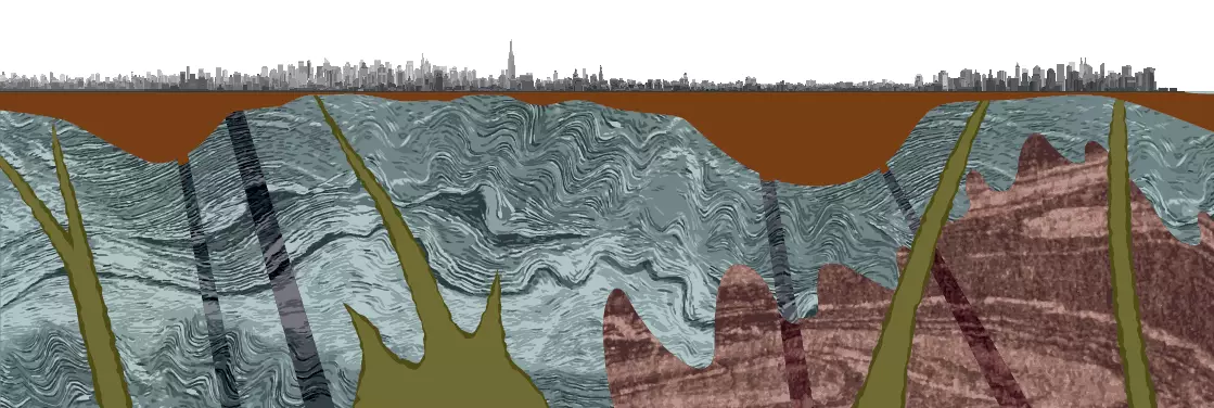 Nadharia ya Manhattan Bedrock, skyscrapers, manhattan schist, majengo marefu, jiolojia, mwamba