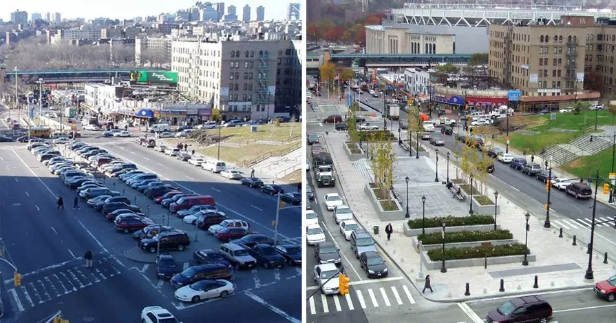 lou gehrig plaza bronx-grand concourse före och efter