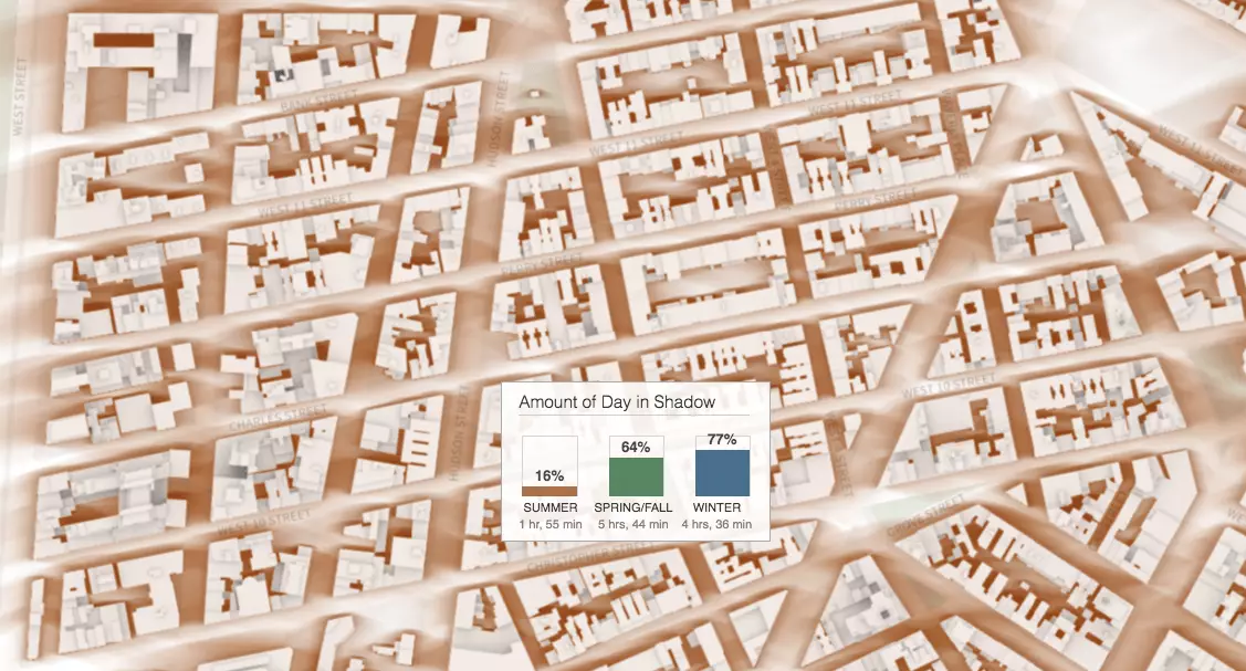 carte des ombres du bâtiment de nyc