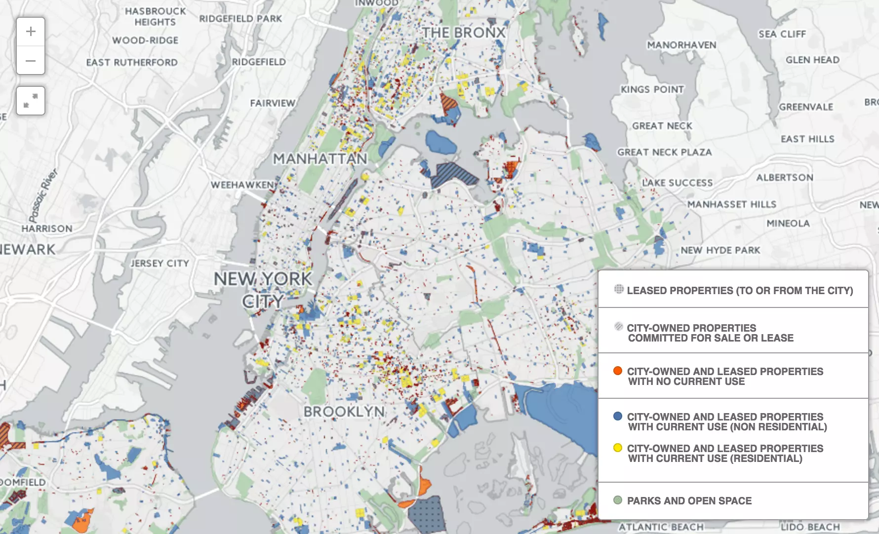 'Sixth Borough' 지도는 브루클린 크기와 같은 14,000개 이상의 시 소유 및 임대 부동산을 보여줍니다. 20861_1