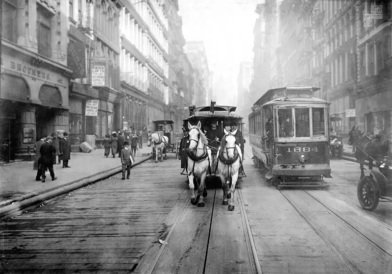 Die wêreld se eerste tram het op 14 November 1832 in laer Manhattan begin werk 21039_1