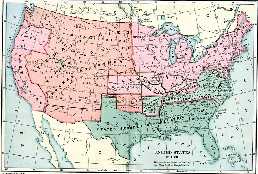 Քաղաքացիական պատերազմի քարտեզ, 1861 թ