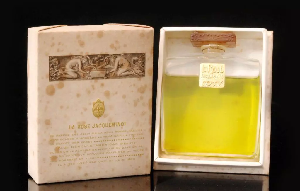 Coty, Vintage lahvička a krabička na parfém La Rose Jacqueminot, 1904