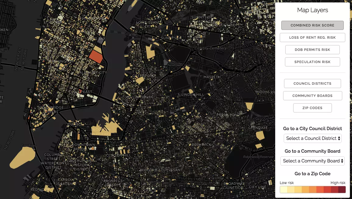 Mapa interaktiboak etxebizitza merkeak arriskuan dauden NYC eraikinak erakusten ditu 21827_1