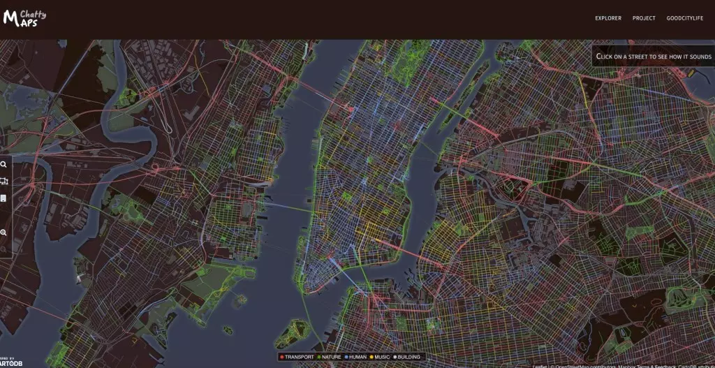잡담 맵, 지도, nyc 사운드 맵, nyc 노이즈 맵, 데이터 시각화, 뉴욕시 사운드, goodcitylife