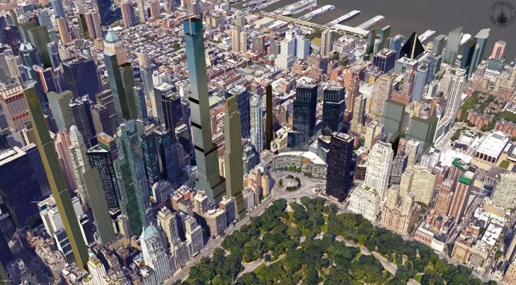NYC supertalls, Manhattan skyscraper, Columbus Circle, New York kev tsim kho, kev loj hlob