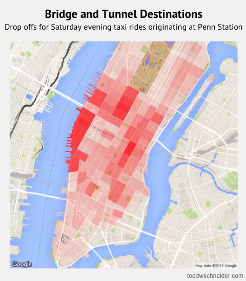 viagens de táxi de ponte e túnel, mapa de táxi de Nova York