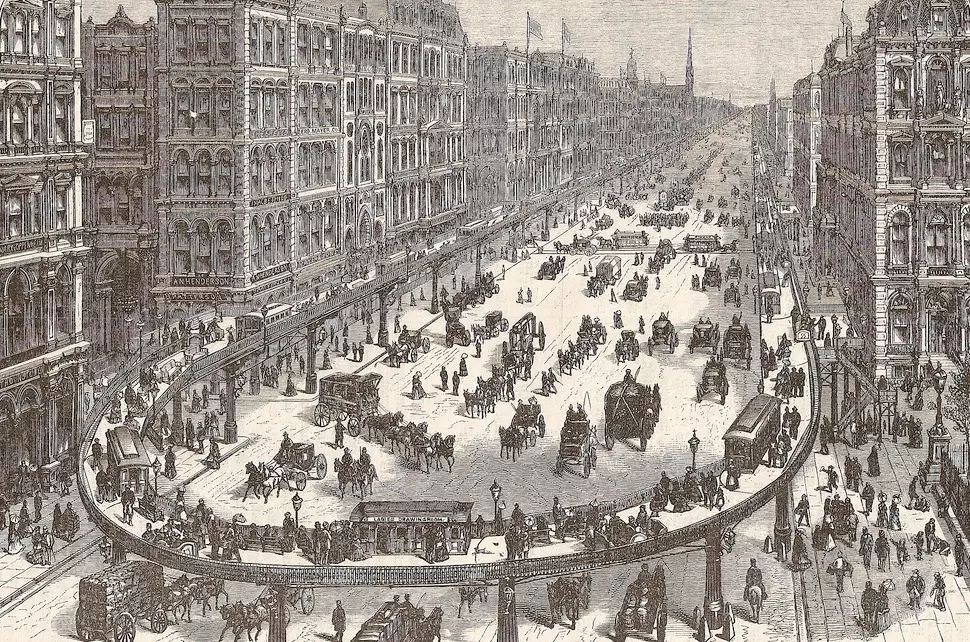 През 1872 г. Бродуей почти се превърна в гигантски движещ се тротоар 26731_1