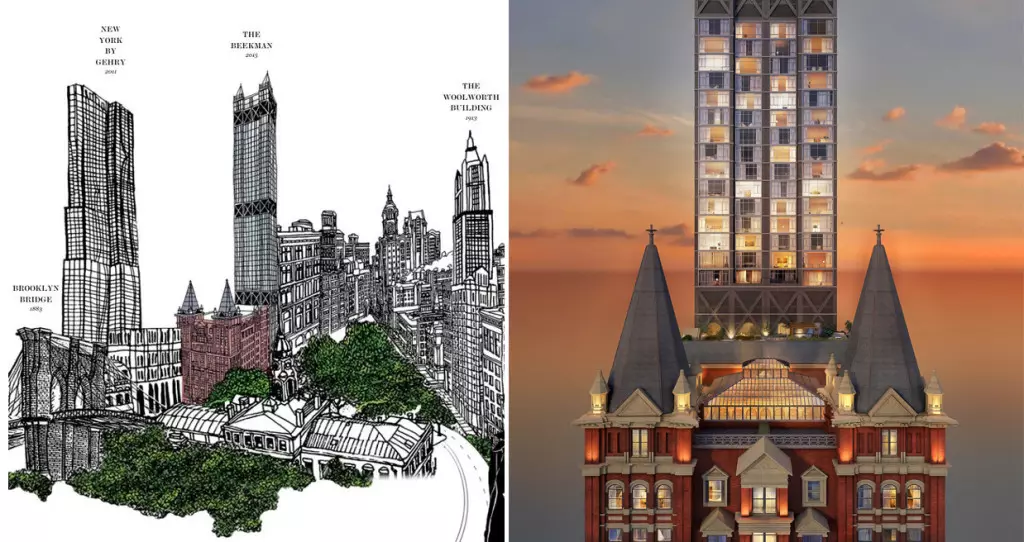 Beekman Residences, Gerner Kronick Valcarcel, Manhattan Towers, NYC Developments, Fidi condos, GKV Architects, Newspaper Row, Облакодери