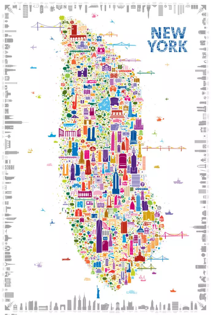 Stiwdio Alfalfa Poster Map Eiconig Efrog Newydd, Stiwdio Alfalfa, Poster Map Eiconig Efrog Newydd, poster tirnodau Efrog Newydd