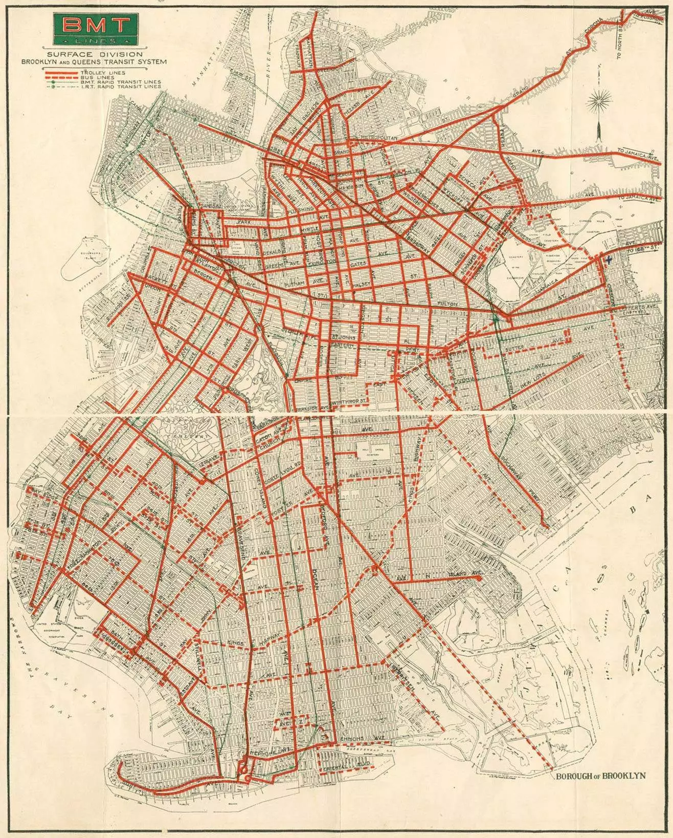 1930年代のブルックリンbmt、ブルックリントロリーマップ