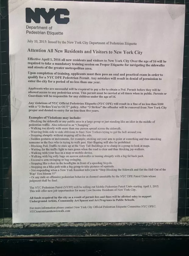 departamento de etiqueta peatonal de Nueva York