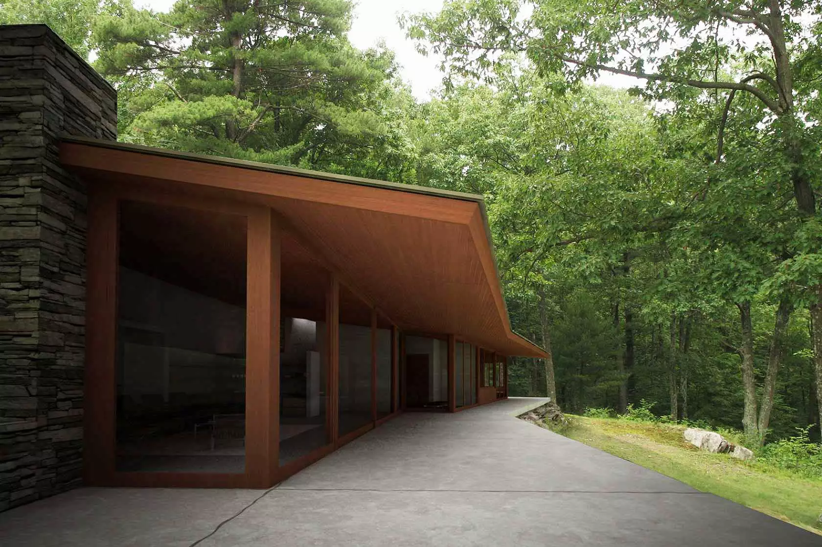 Aklitsch / Gardner Architects, casa velha queimada, Gambaccini Residence, porão de alvenaria, parede de pedra seca, conceito de 'desmaterialização', Hudson River, Upstate New York, parede envidraçada