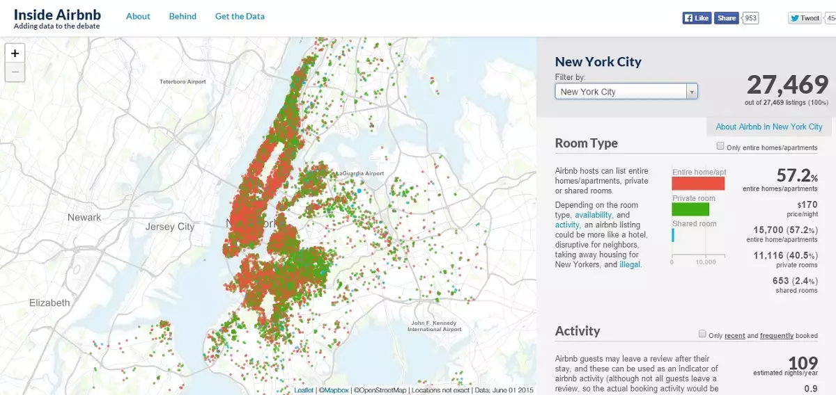 Map ọhụrụ na-atụpụta ndepụta Airbnb ọ bụla na NYC 28526_1
