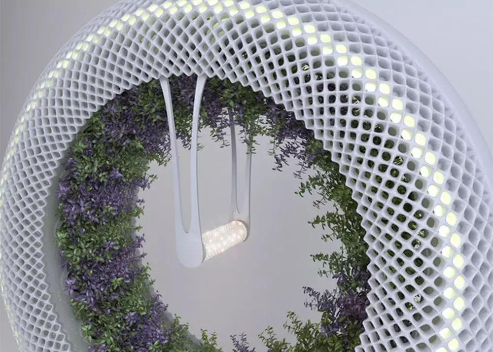DesignLibero，未來主義設計，綠輪，受美國宇航局啟發，種植自己的食物，在室內種植食物，LED 燈，可可纖維花瓶，