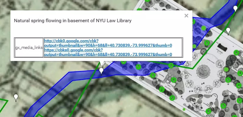WSP Eco Map၊ Washington Square Park၊ NYC သစ်ပင်မြေပုံများ၊ Minetta Brook